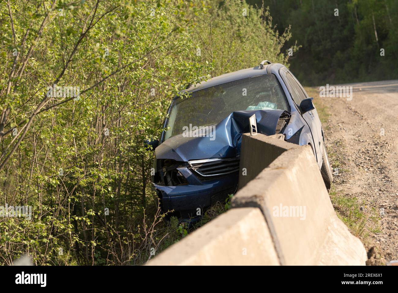 Car Accident. The car crashed into the concrete fence of the road ...