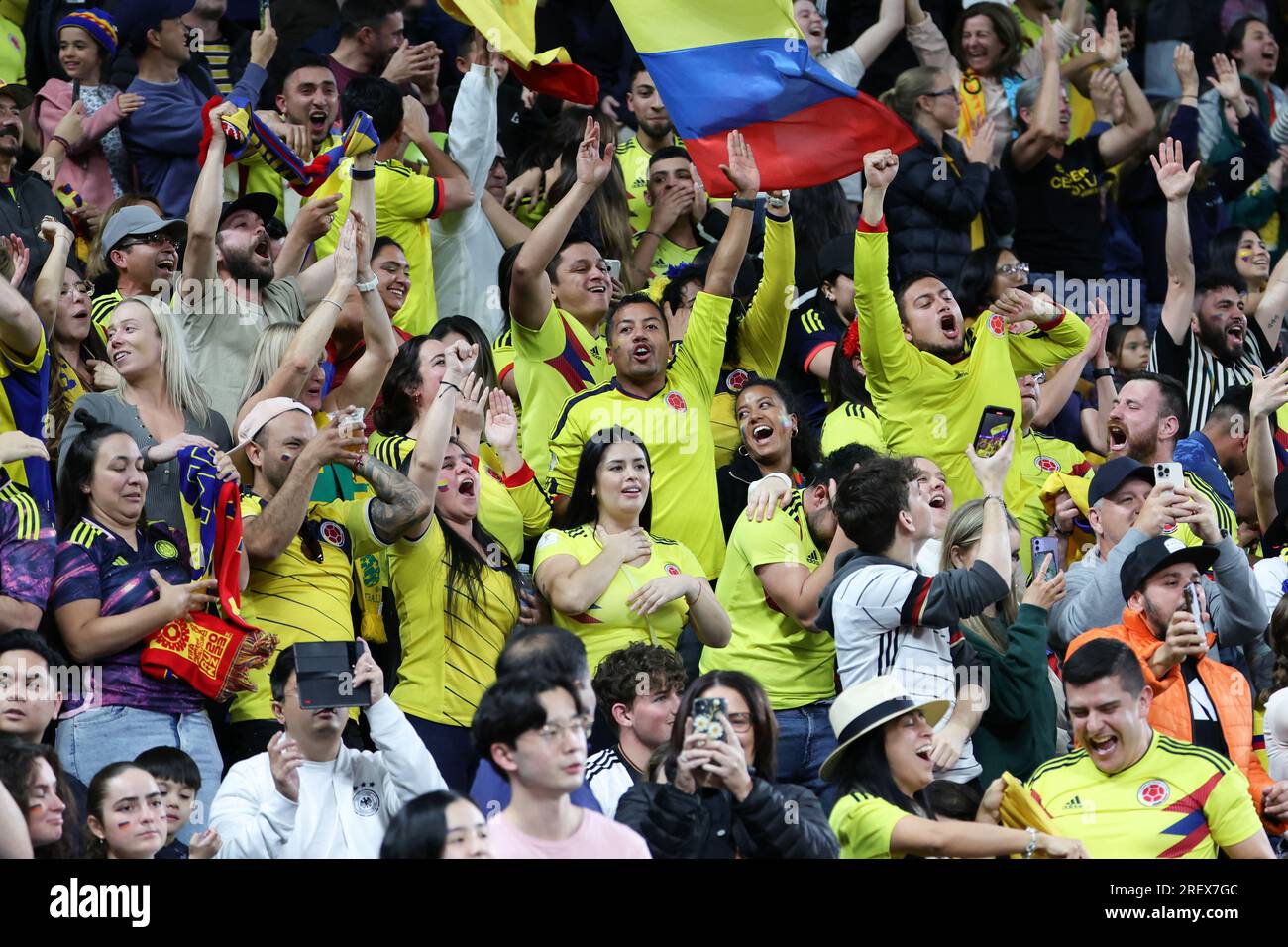Sydney, Australia. 30th July, 2023. Colombian fans celebrate the ...
