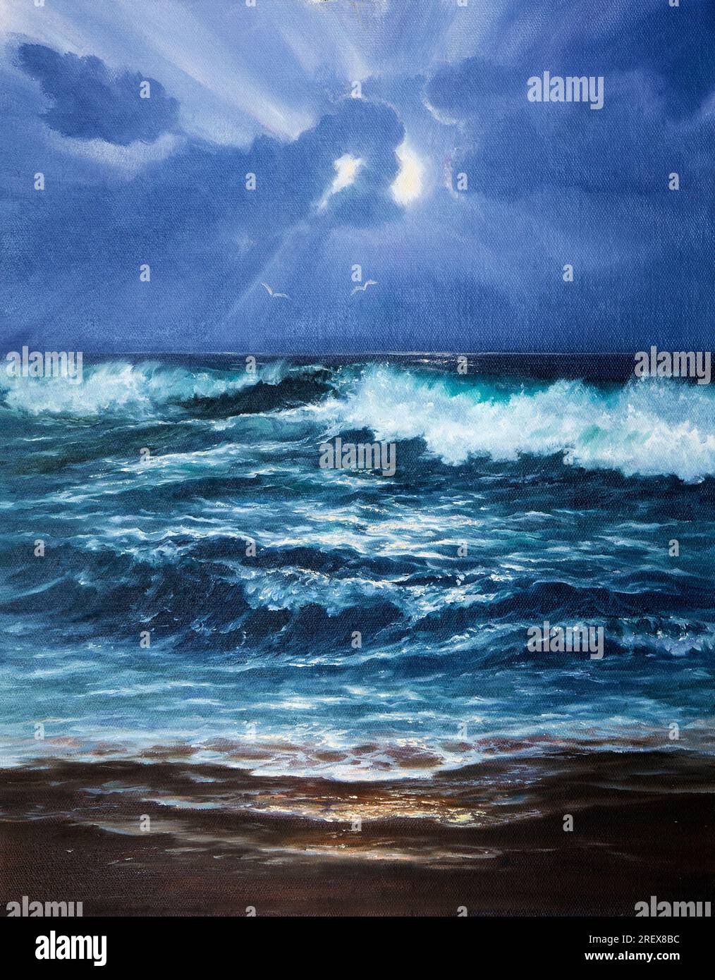 Original oil painting of ocean and waves on canvas.Modern Impressionism ...