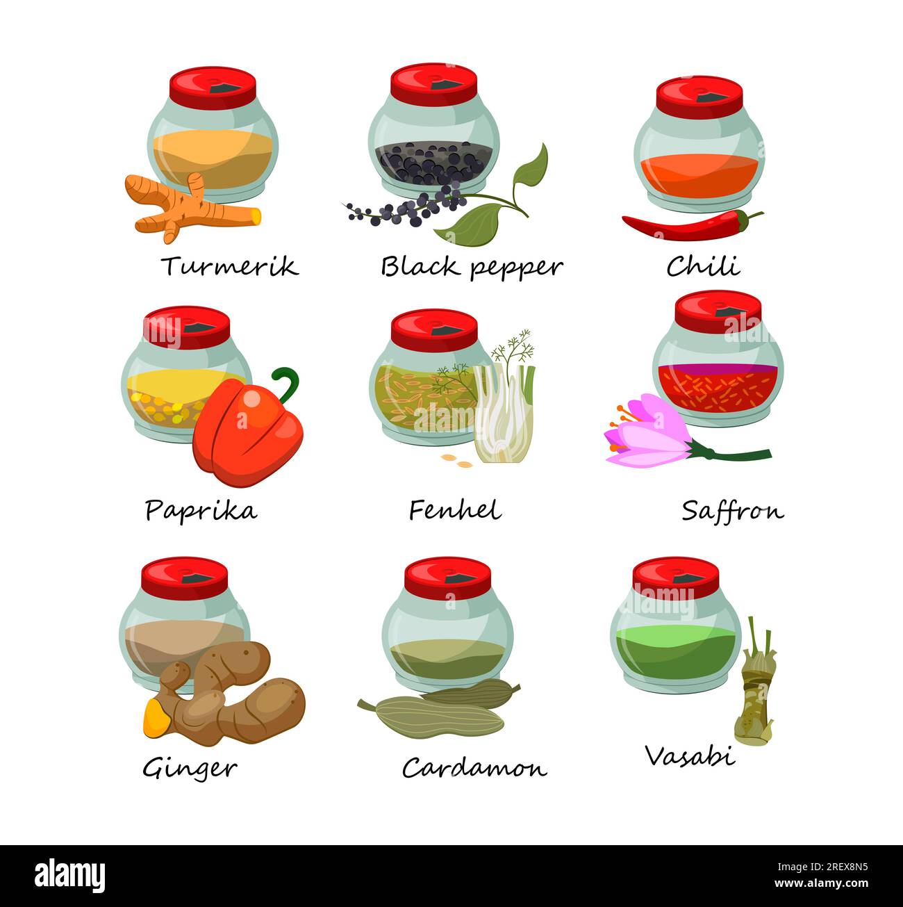 Various spices illustration hi-res stock photography and images - Alamy