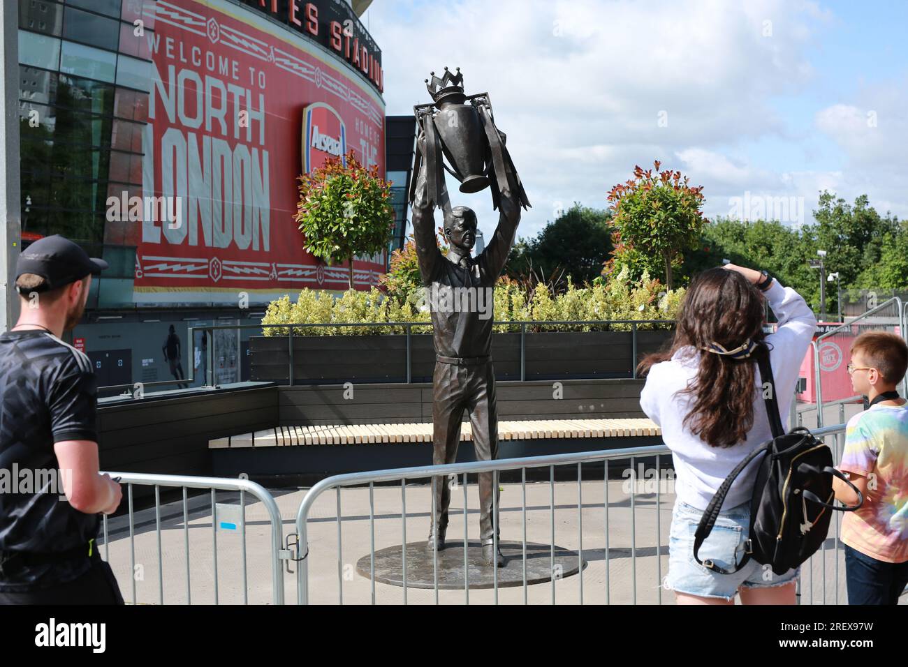 London, UK. 30 July 2023. Arsenal unveil Arsène Wenger statue outside ...
