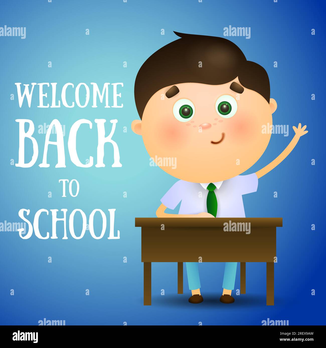 Welcome back to school lettering with schoolboy at desk Stock Vector ...