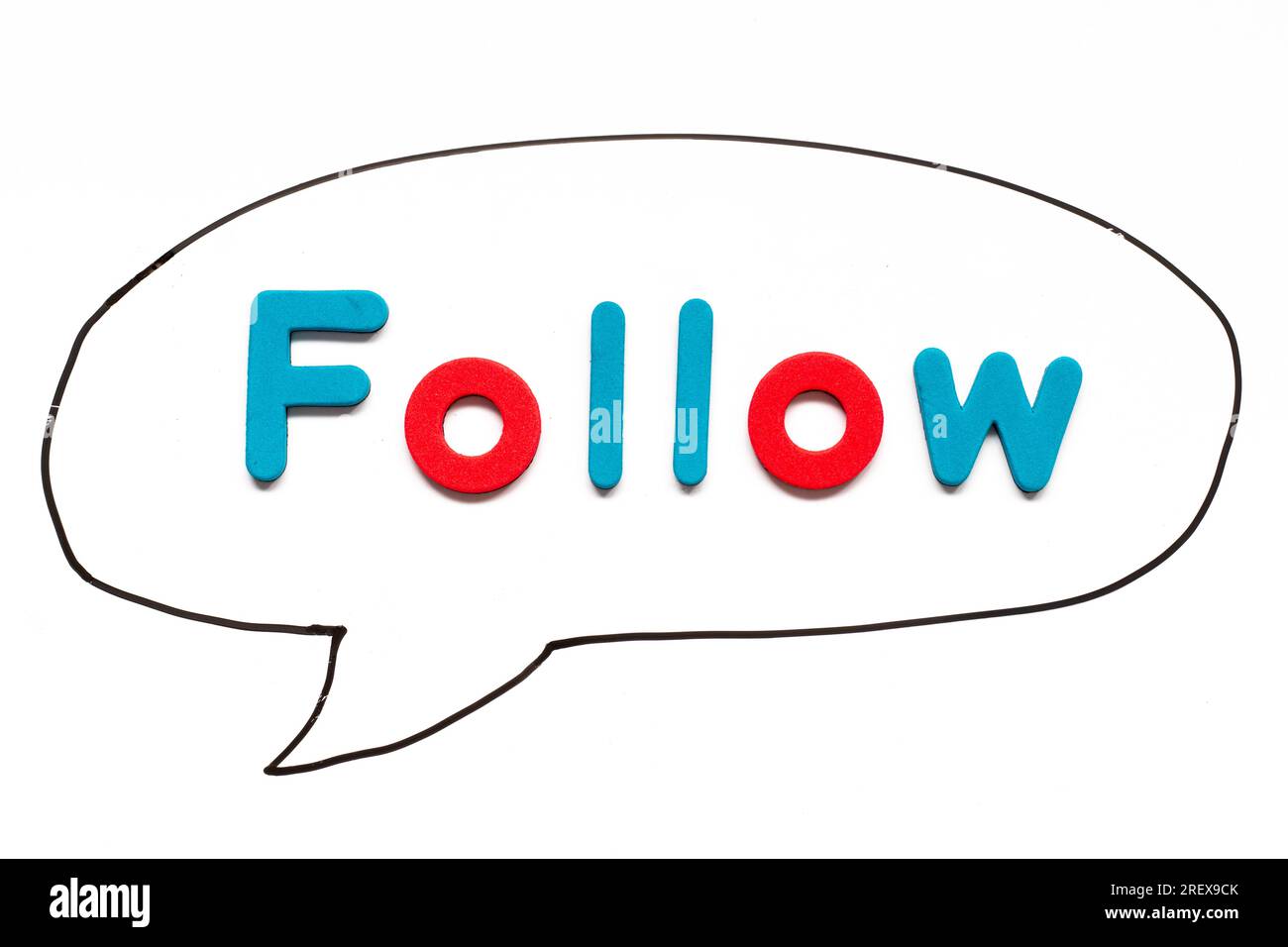 Alphabet letter with word follow in black line hand drawing as bubble ...