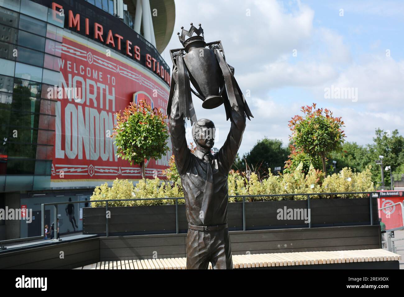 London, UK. 30 July 2023. Arsenal unveil Arsène Wenger statue outside ...