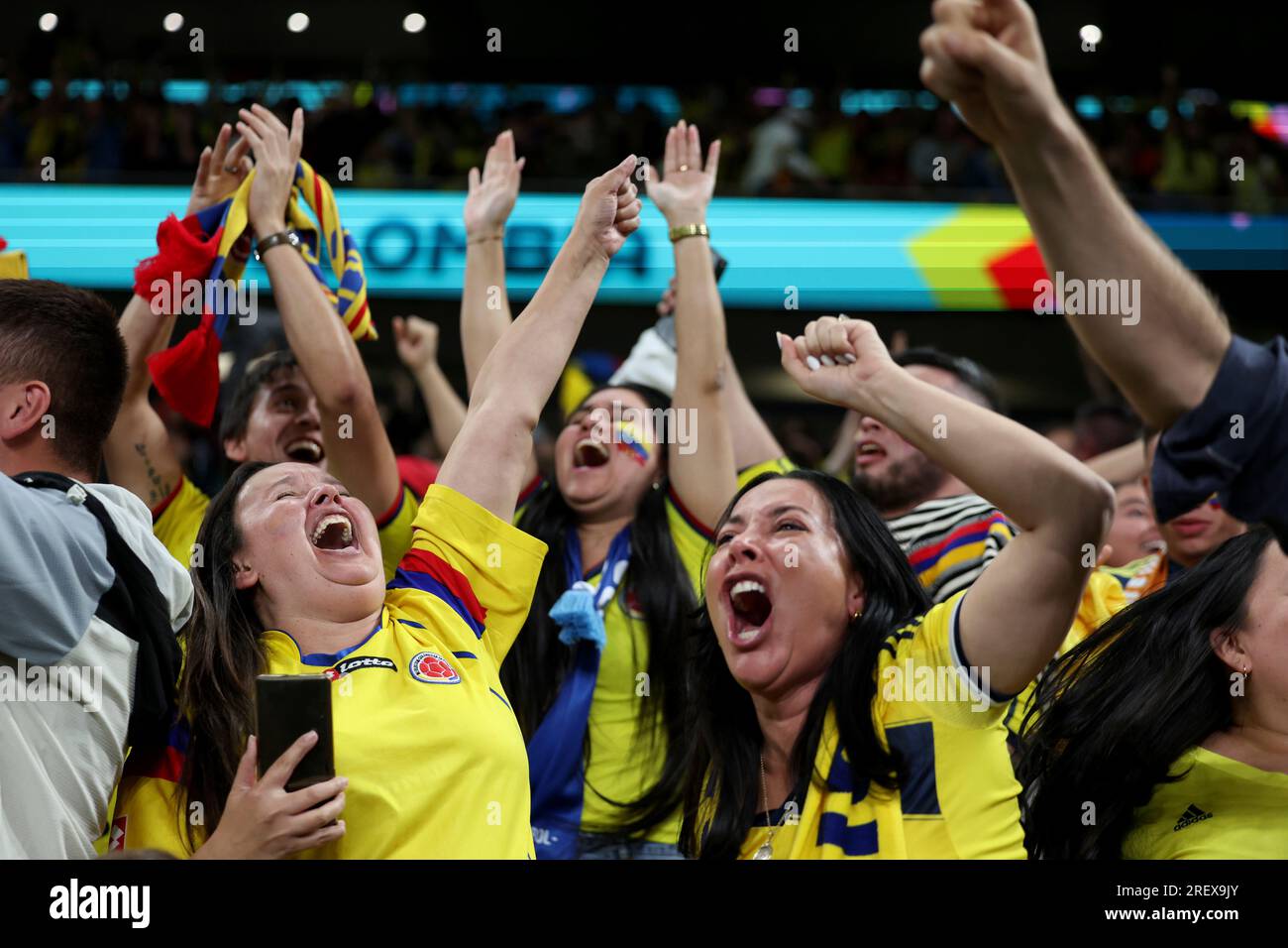 Colombian fans celebrate at the end of the Women's World Cup Group H ...