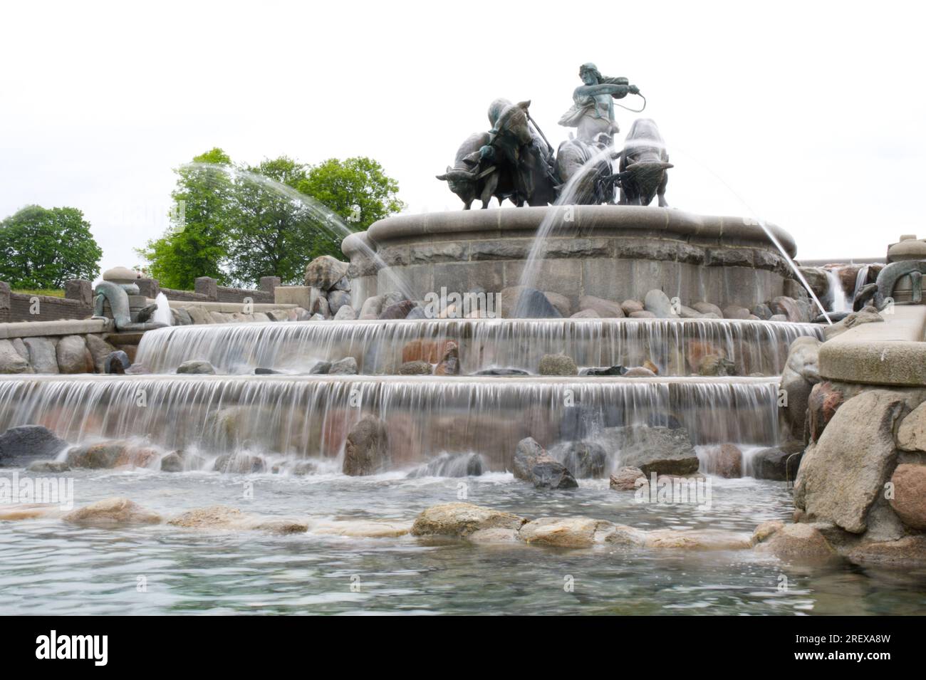 Gefion Fountain Copenhagen, Denmark which features oxen being driven by ...