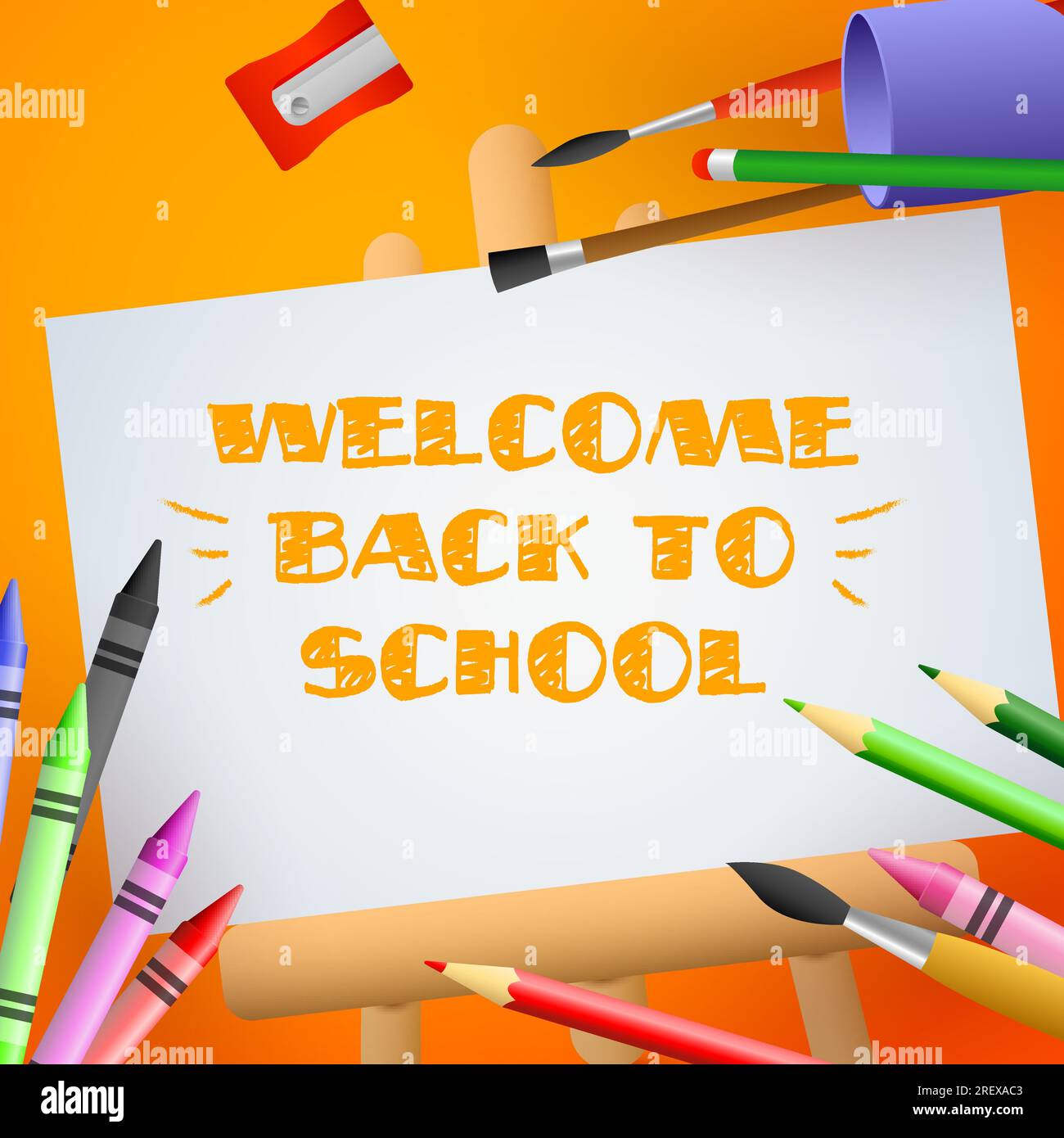 Welcome back to school lettering on easel paper, pencils Stock Vector ...
