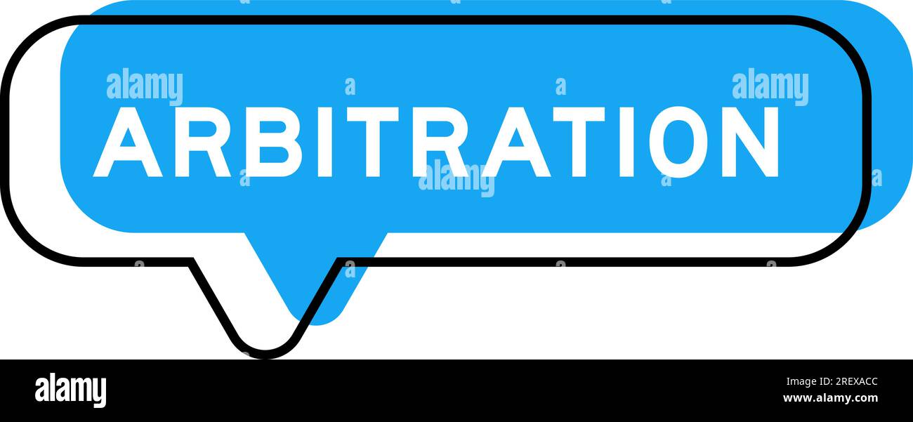 Speech banner and blue shade with word arbitration on white background ...