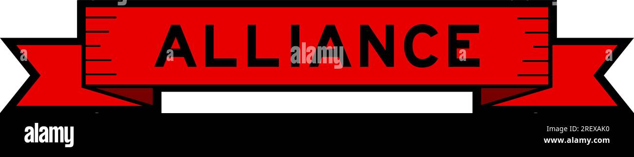 Ribbon label banner with word alliance in red color on white background ...