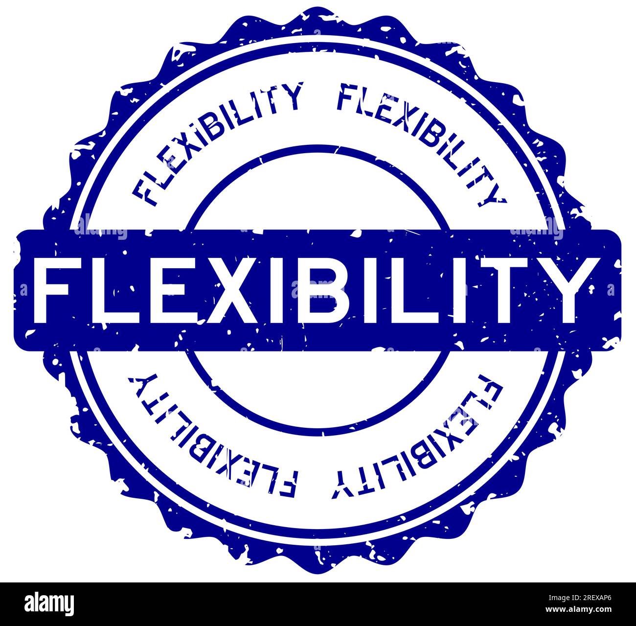 Grunge blue flexibility word round rubber seal stamp on white ...