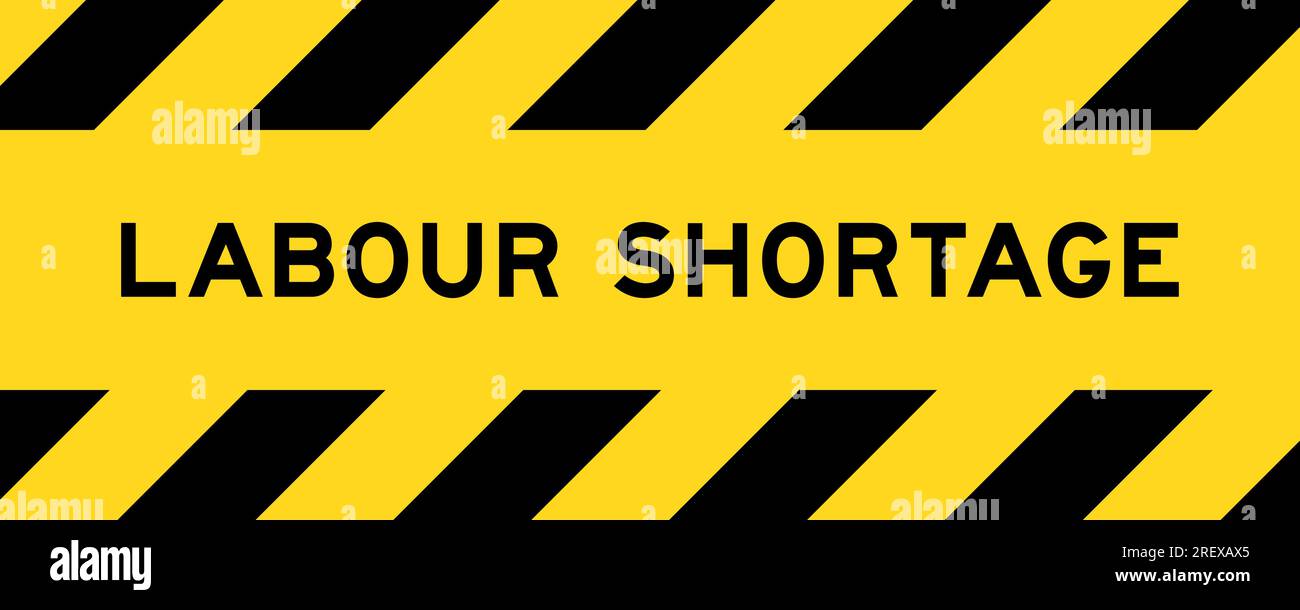 Yellow and black color with line striped label banner with word labour ...