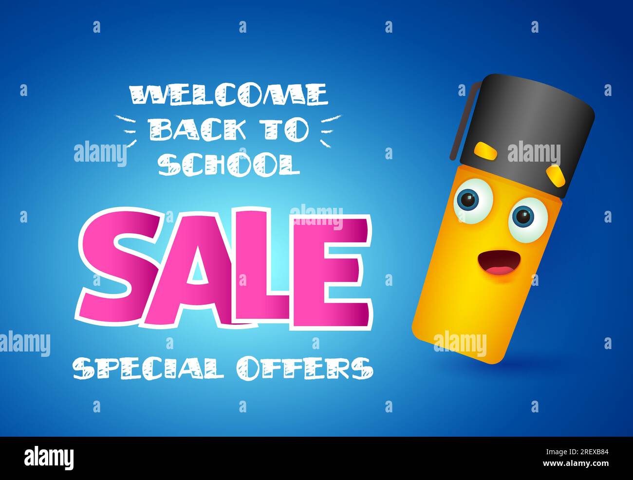 Welcome back to school, sale lettering, marker cartoon character Stock ...