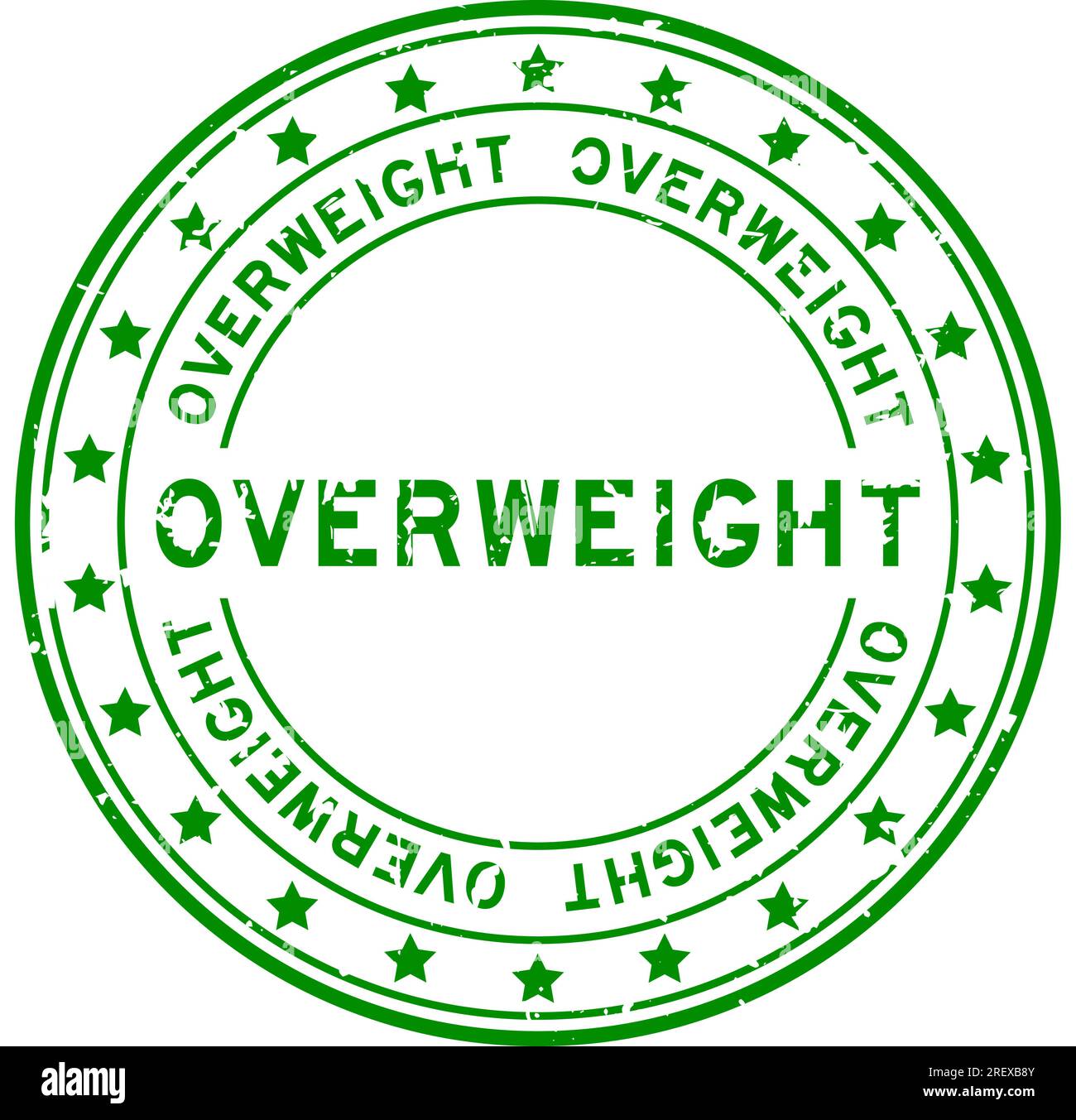 Grunge green overweight word with star icon round rubber seal stamp on white background Stock ...