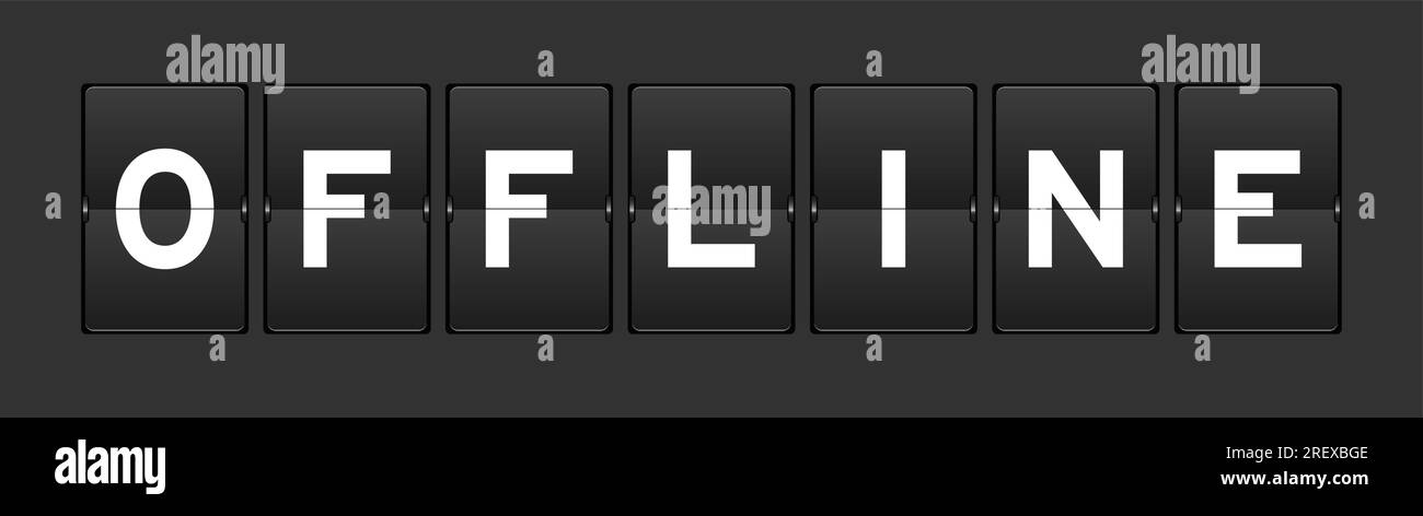 Black color analog flip board with word offline on gray background ...