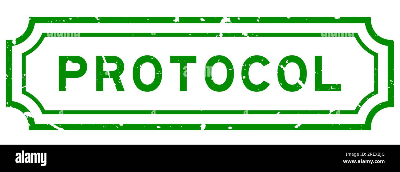 Grunge green protocol word rubber seal stamp on white background Stock ...
