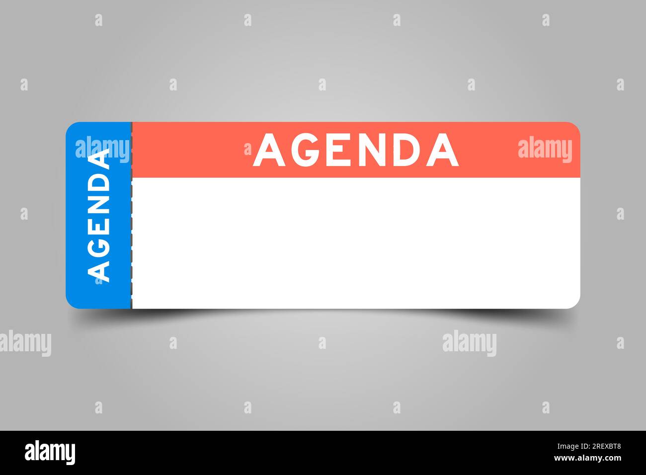 Blue and orange color ticket with word agenda and white copy space ...