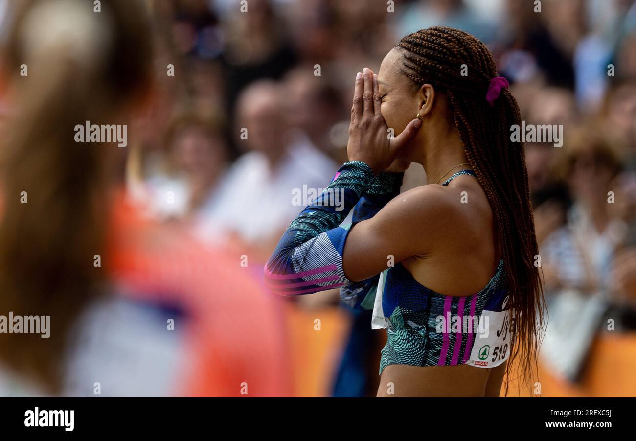 BREDA - Tasa Jiya and Femke Bol during the 200 meters final on the ...
