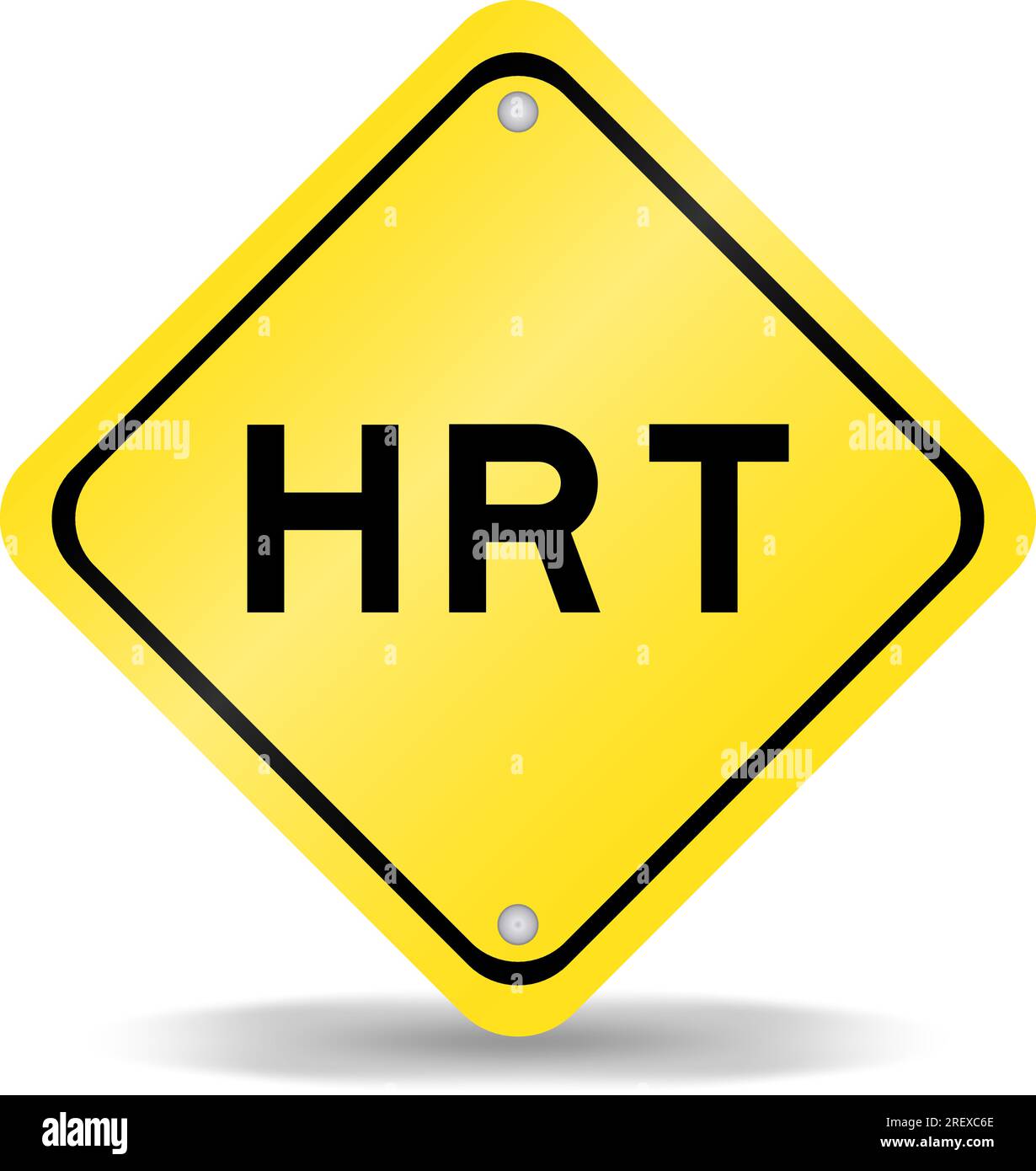 Yellow color transportation sign with word HRT (Abbreviation of Hormone ...