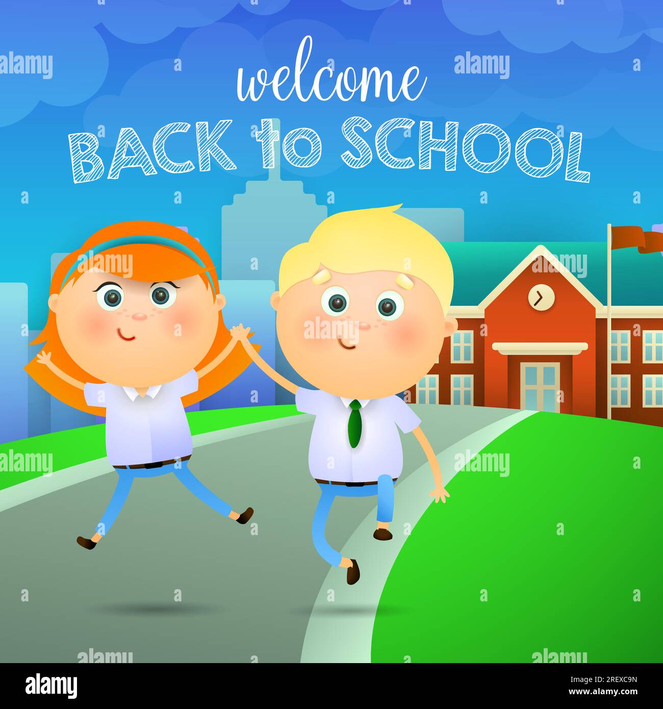 Welcome back to school lettering, happy girl and boy Stock Vector Image ...