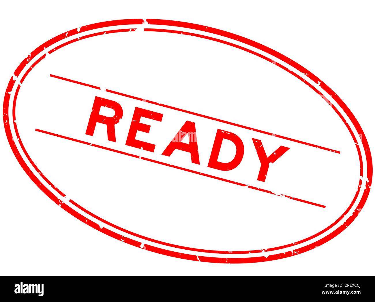 Grunge red ready word oval rubber stamp in white background Stock ...