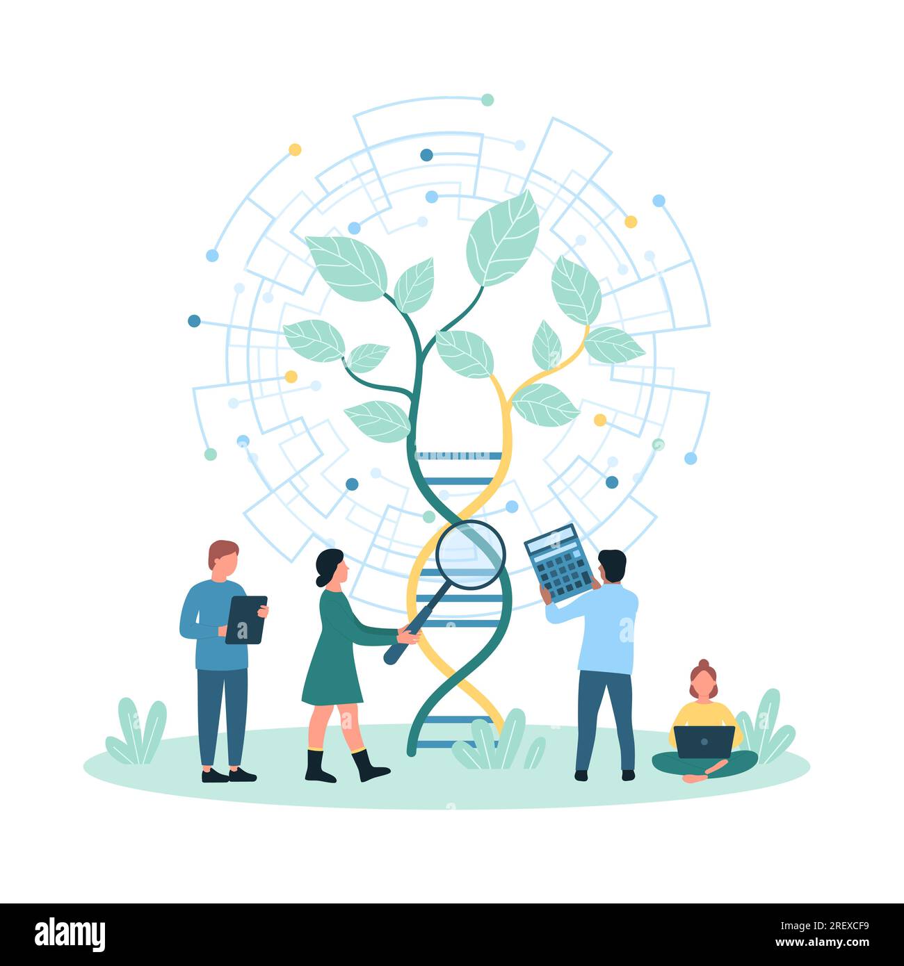 Biotechnology, genetic research vector illustration. Cartoon tiny ...