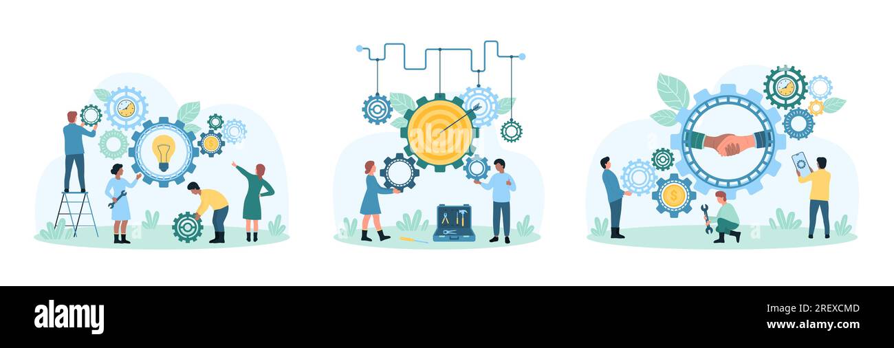 Business partnership, teamwork and business process control set vector ...