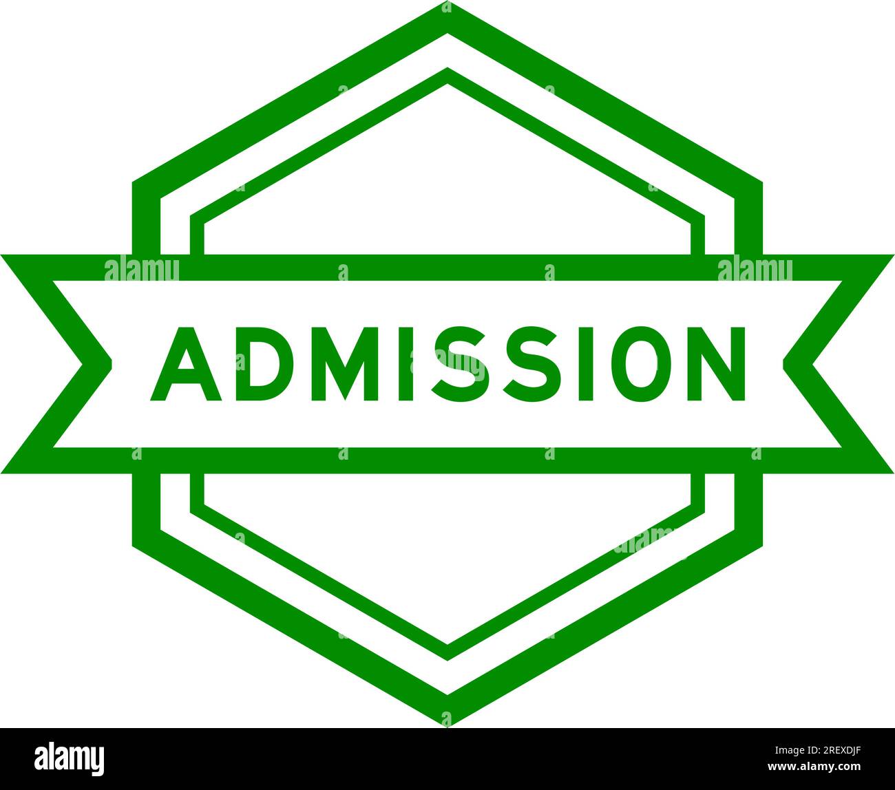 Vintage green color hexagon label banner with word admission on white ...