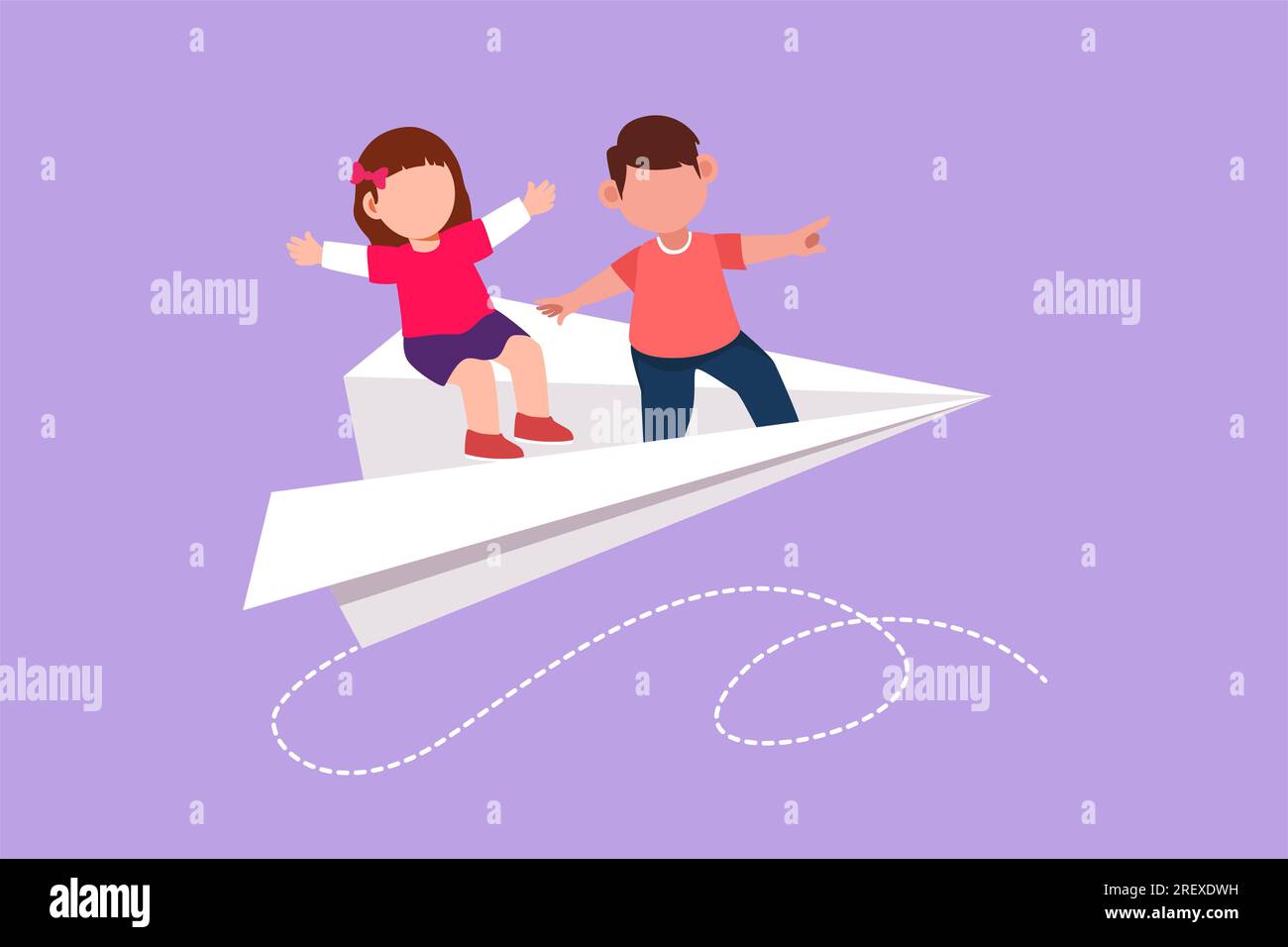 Character flat drawing of happy little boys and girls flying on paper ...