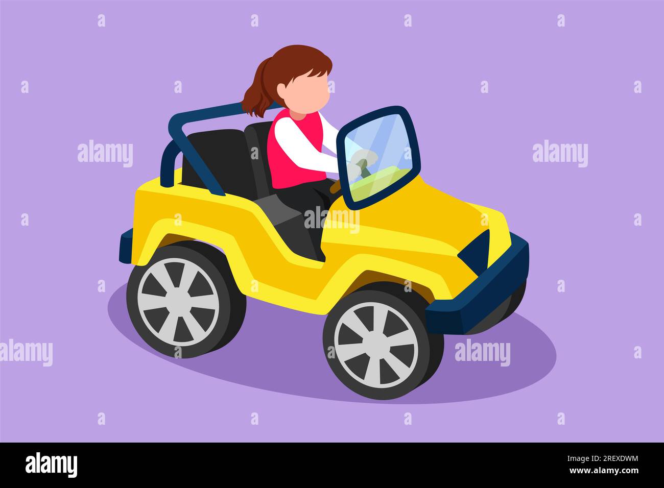 Character flat drawing adorable little girl driving big electric toy ...