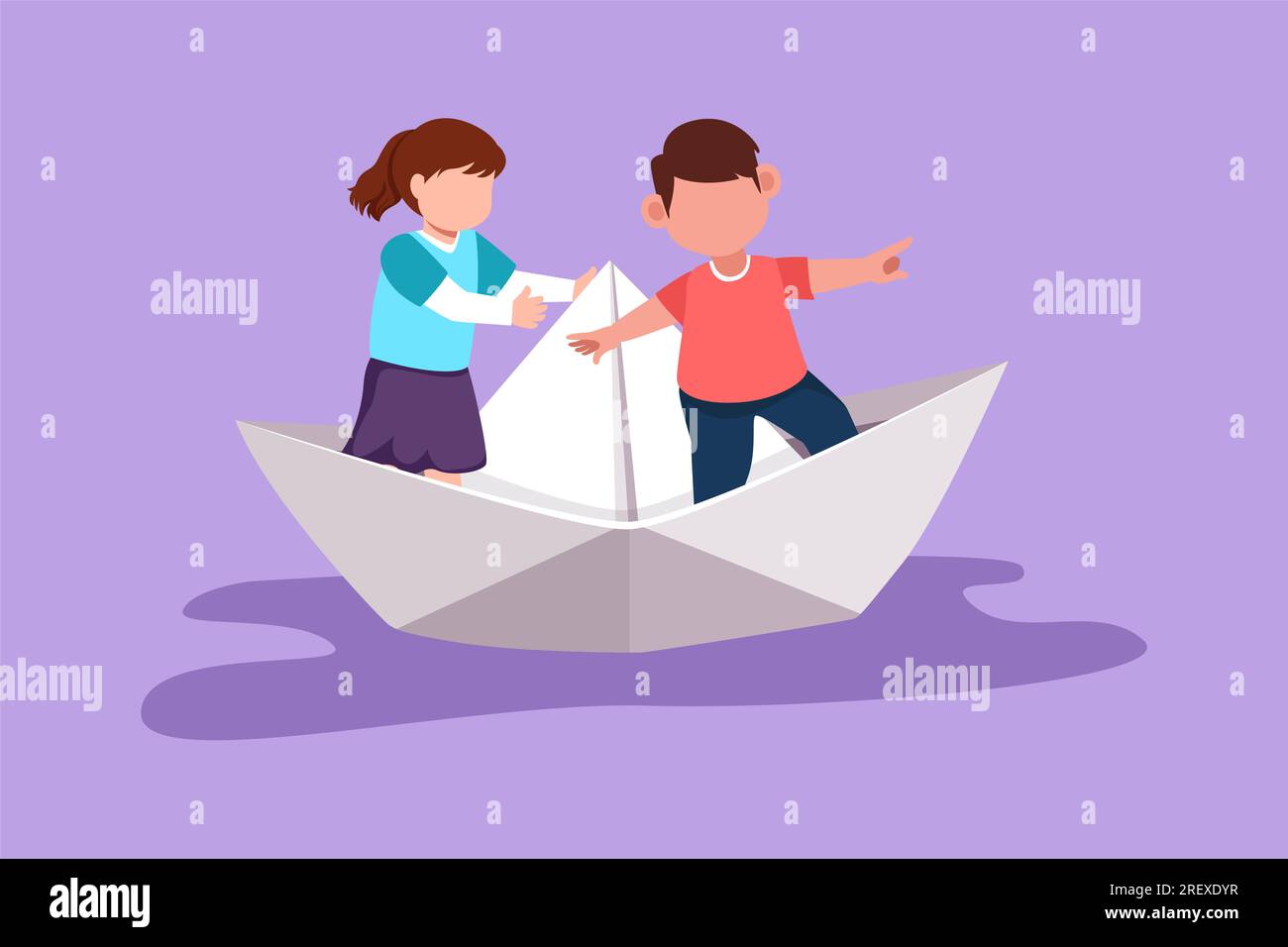 Graphic flat design drawing cute little boys and girls floating on ...