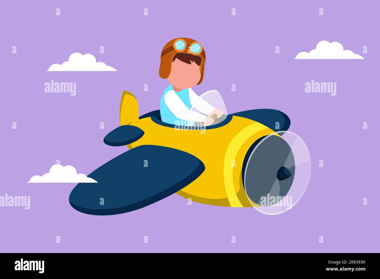 Graphic flat design drawing little boy operating plane. Kids flying in ...