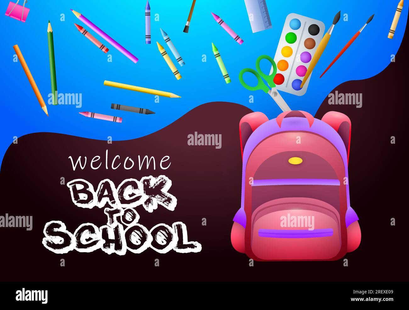 Welcome back to school posters design. Pink backpack Stock Vector Image ...