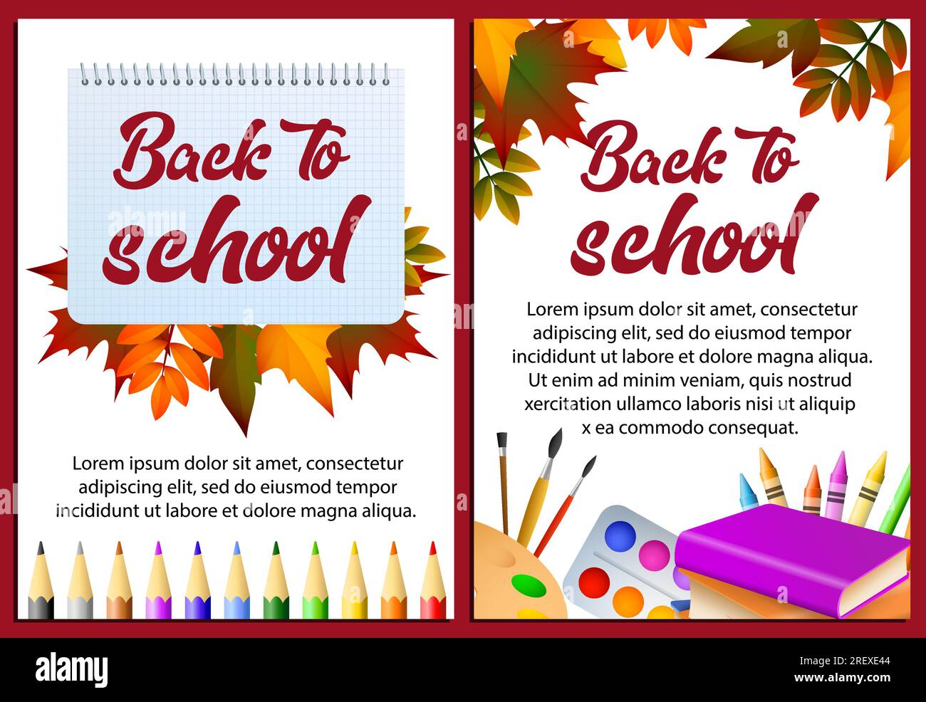 Back to school letterings in frames, stationery, paints, books Stock ...