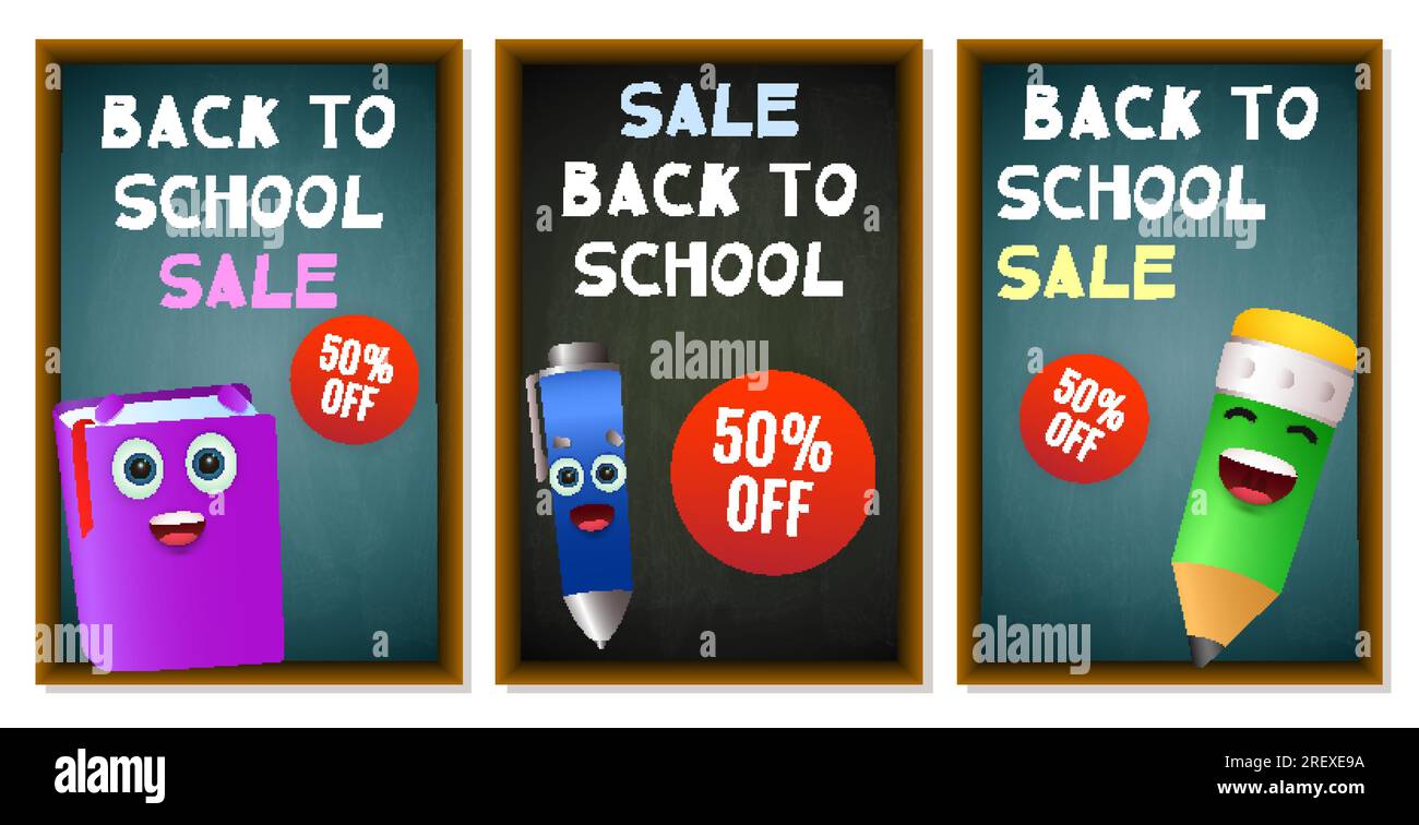 Back to school posters set with cartoon book Stock Vector Image & Art ...