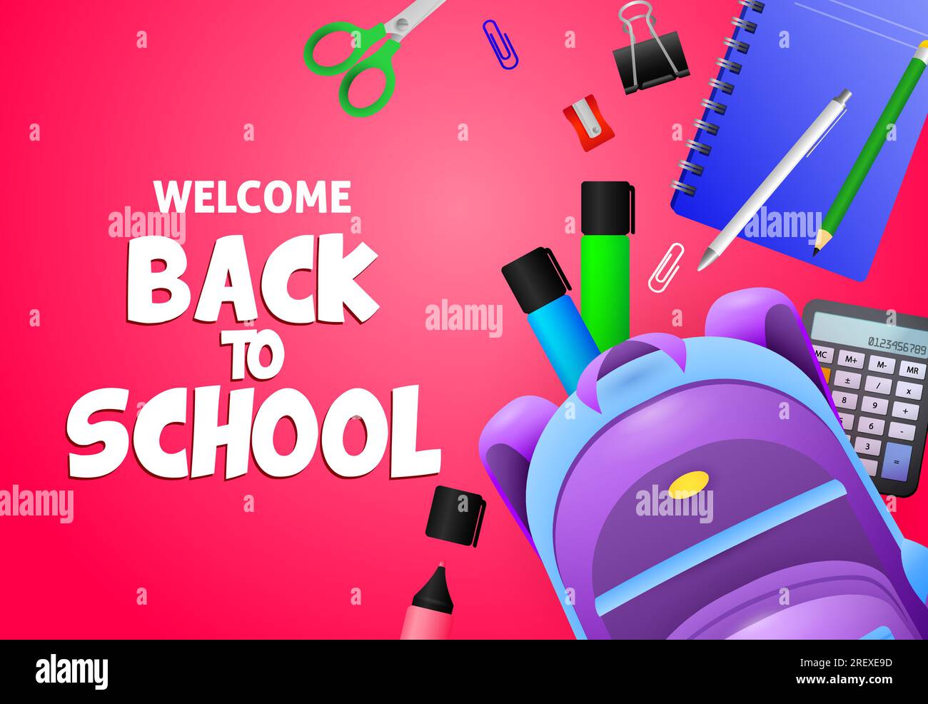 Welcome back to school lettering with backpack and stationery Stock ...