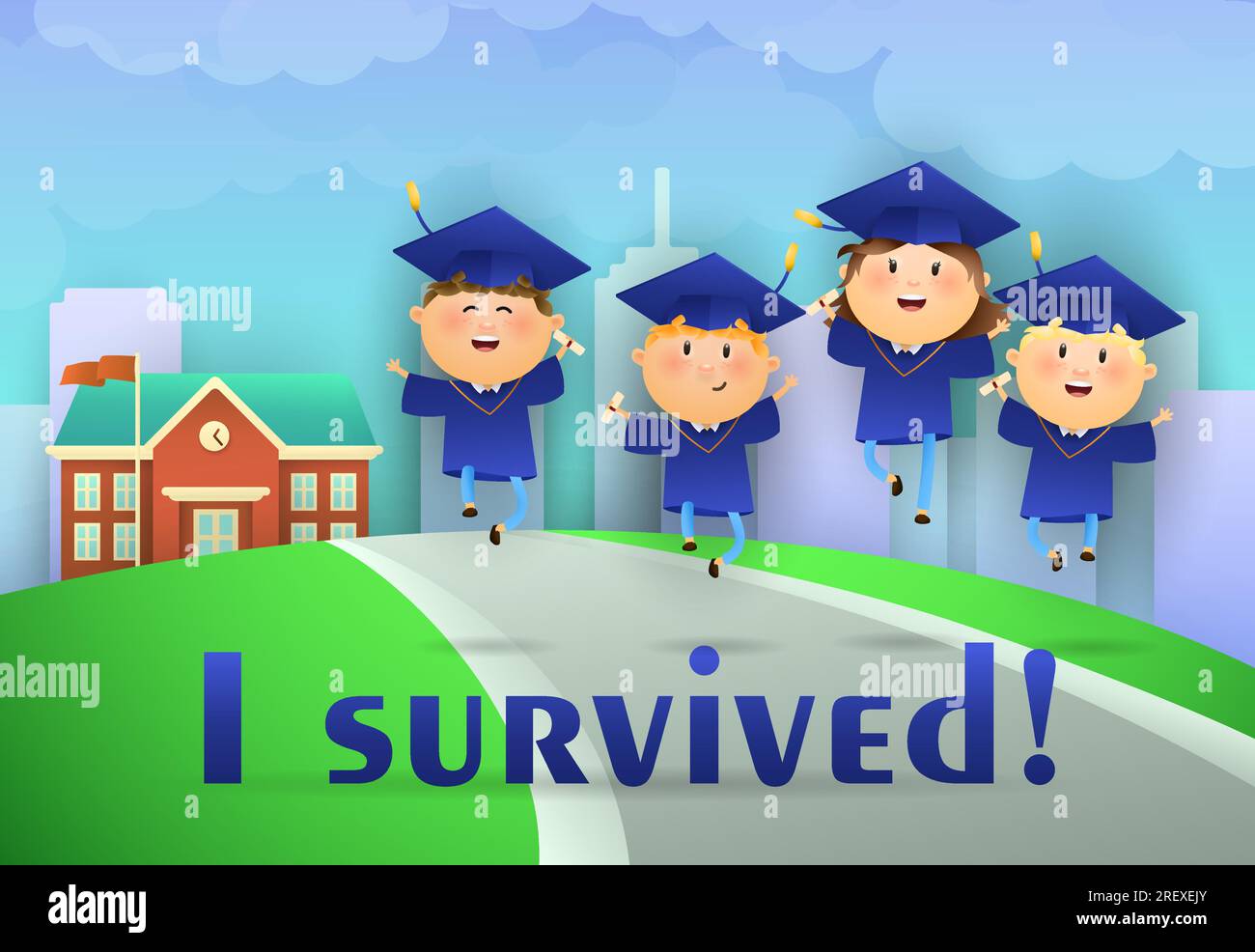 I Survived graduation poster design. Cheerful graduates Stock Vector ...