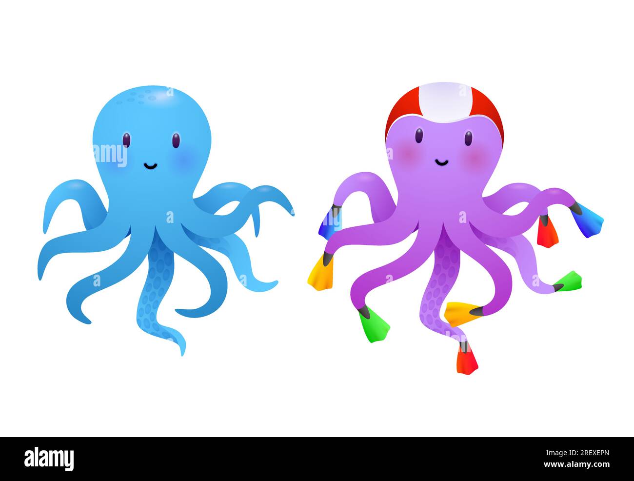 Cartoon octopuses set. Blue and violet octopus Stock Vector Image & Art ...