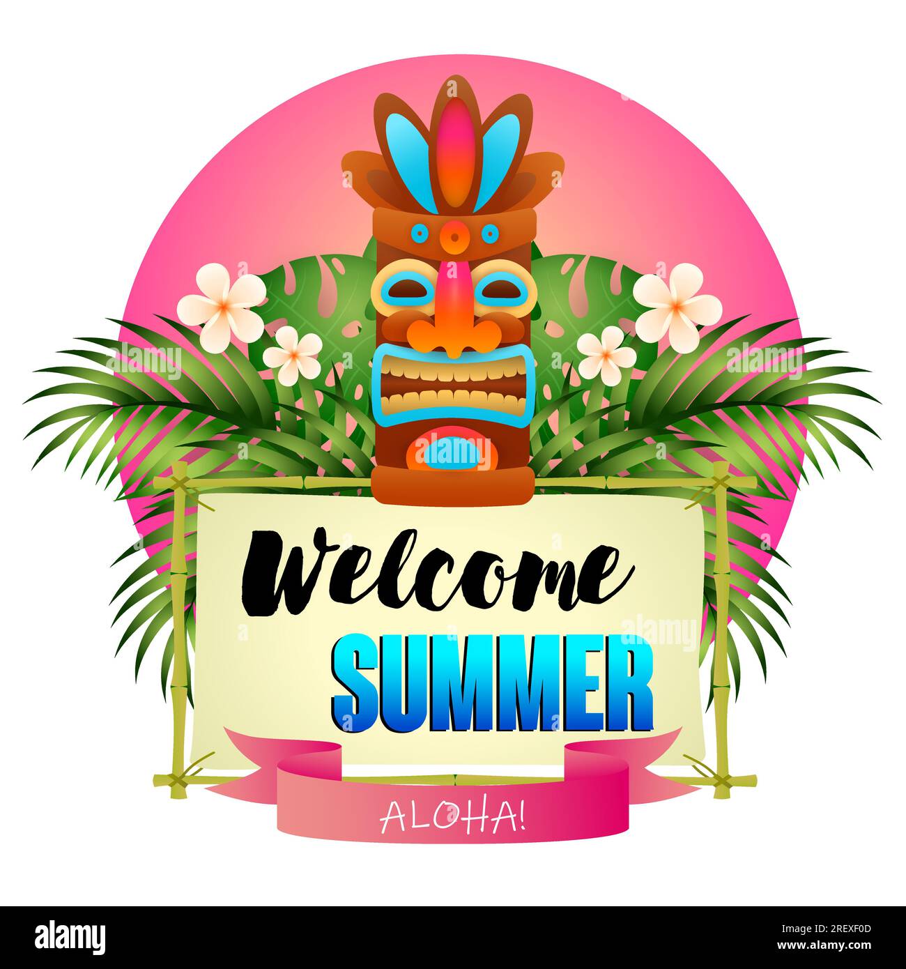Welcome summer poster design. Tiki tribal wooden mask Stock Vector ...