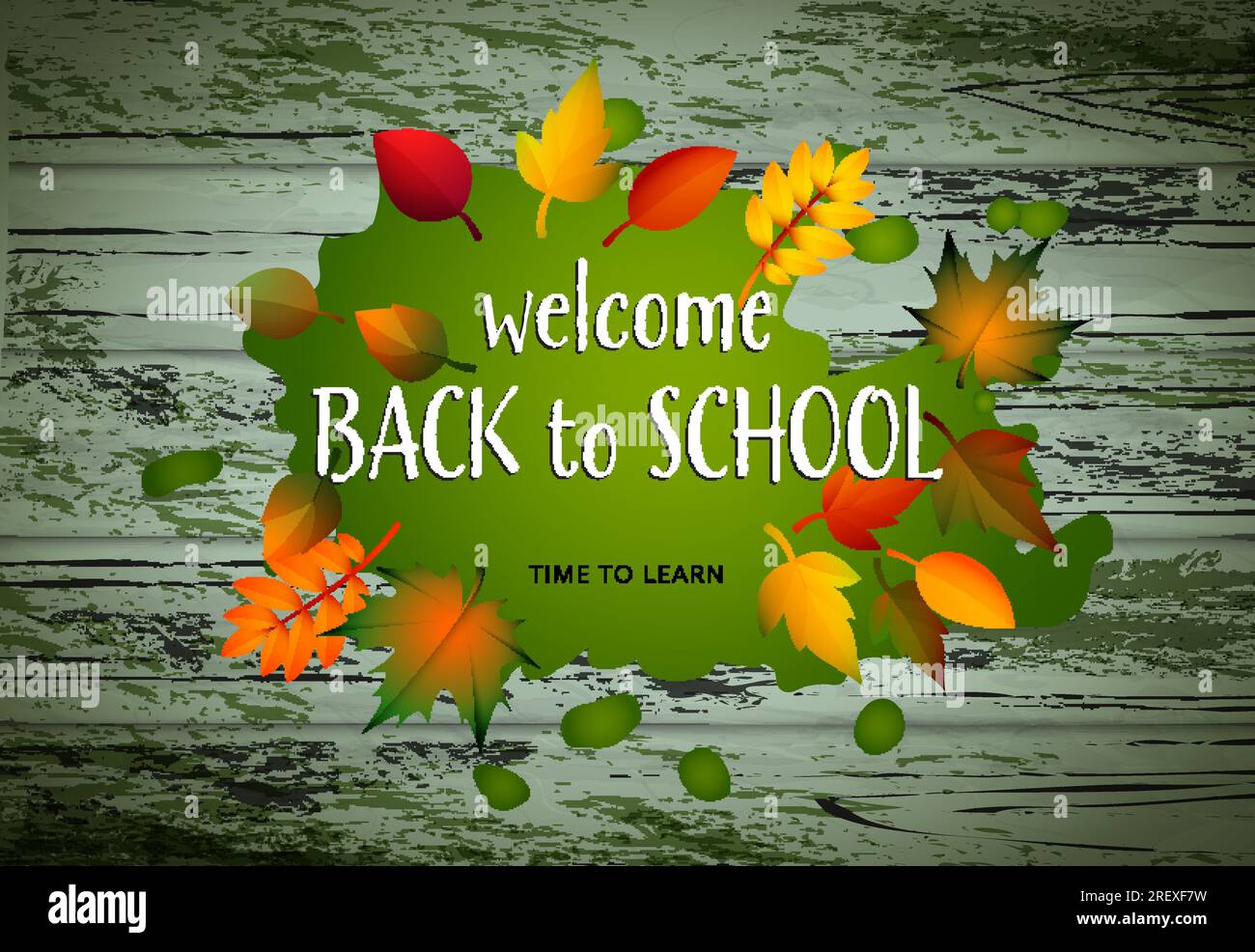 Welcome back to school lettering, paint blot, leaves Stock Vector Image ...