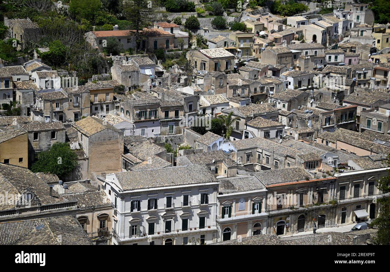 Landscape with panoramic view of Modica Bassa a historic town with ...