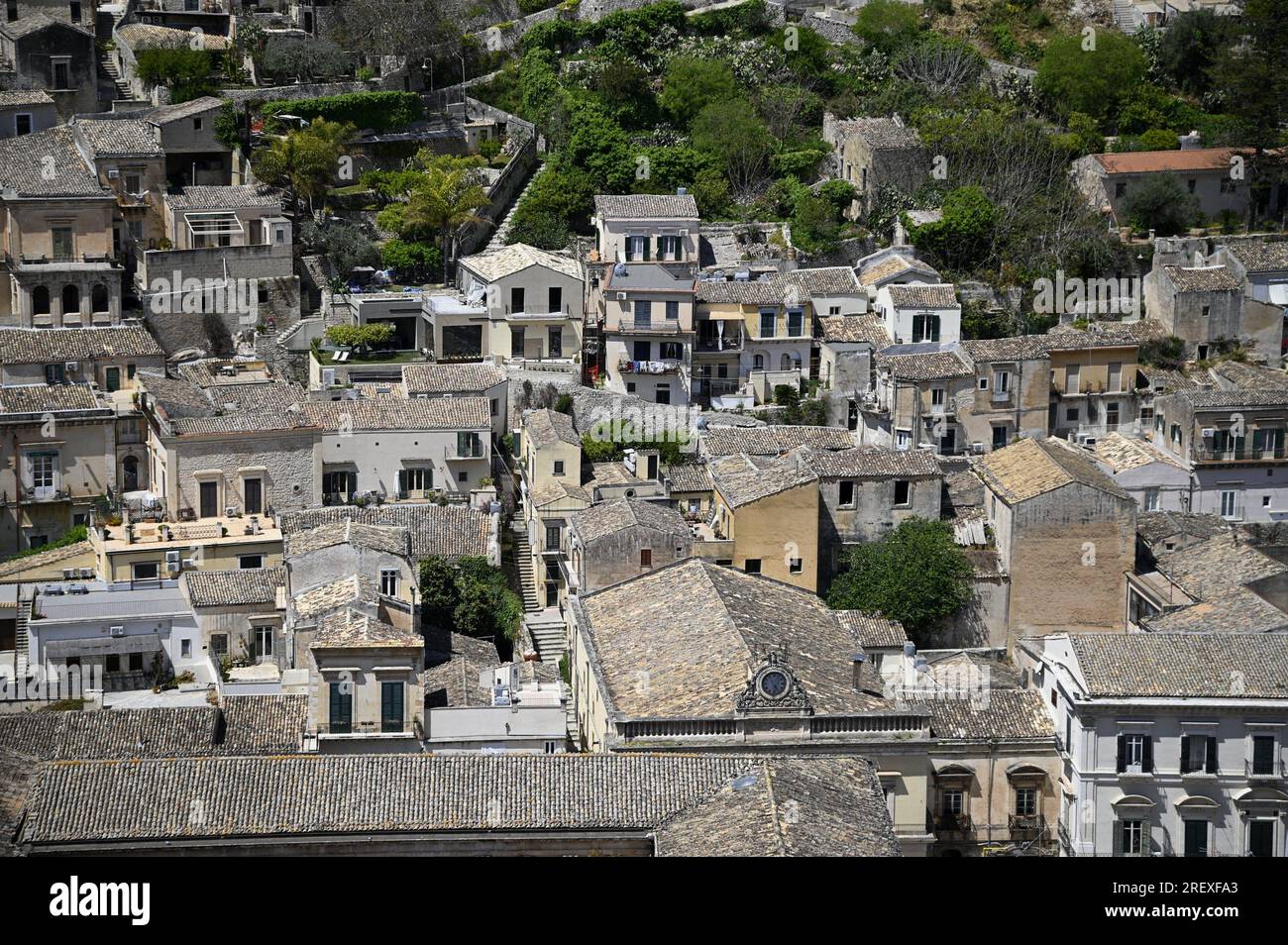 Landscape with panoramic view of Modica Bassa a historic town with ...