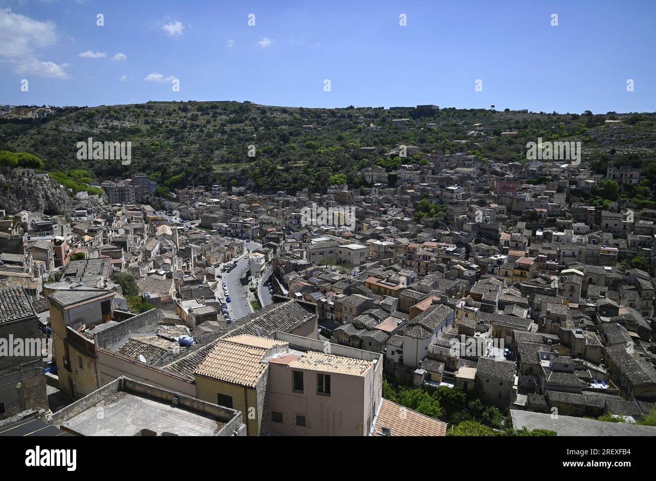 Landscape with panoramic view of Modica Bassa a historic town with ...