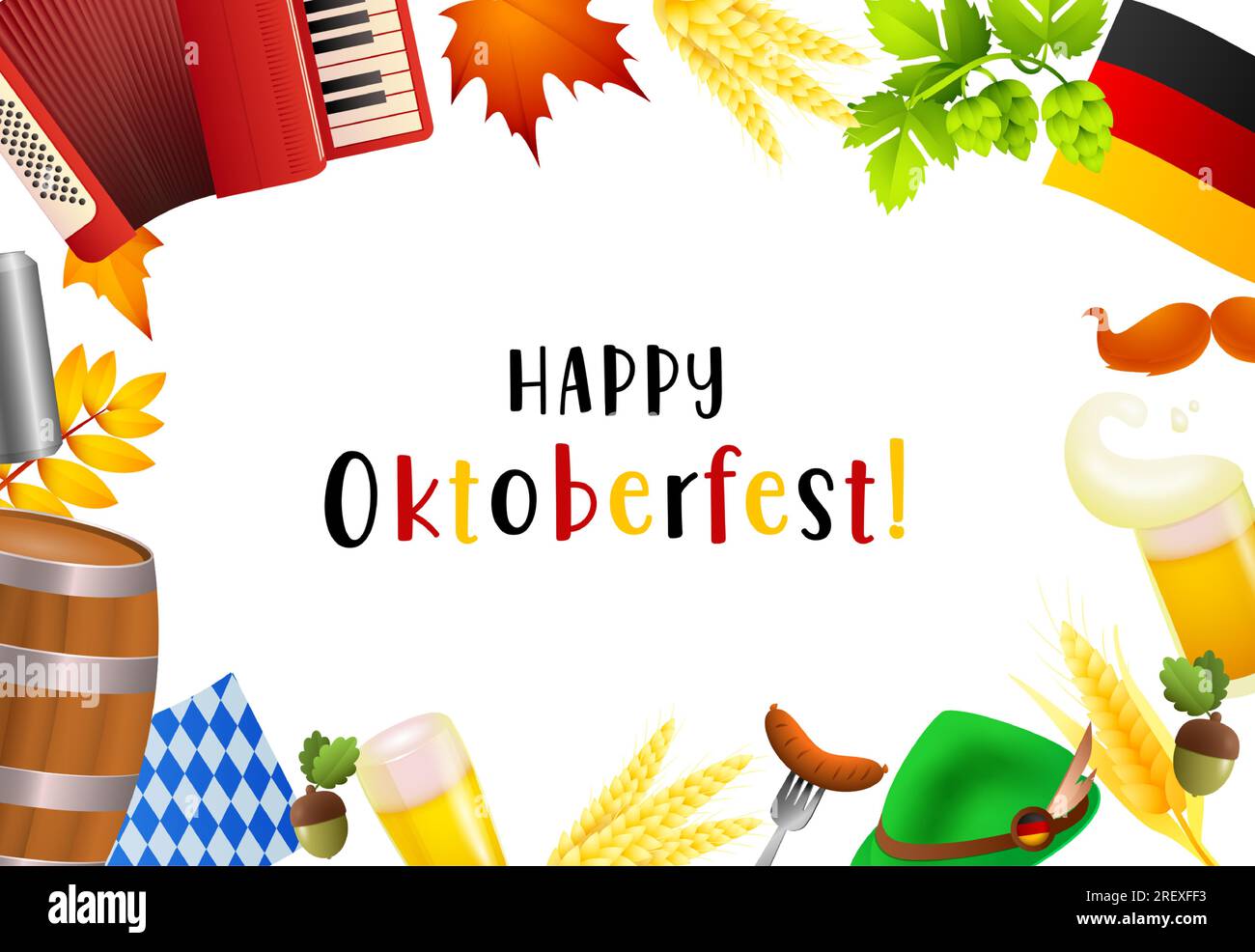 Happy Oktoberfest lettering set and fest attributes Stock Vector Image ...