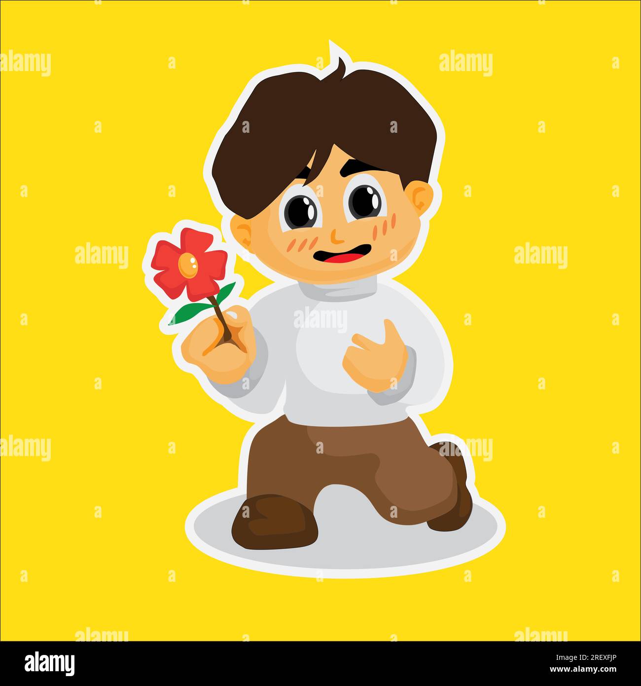 boy presenting his flower during Valentine`s Day Stock Photo - Alamy