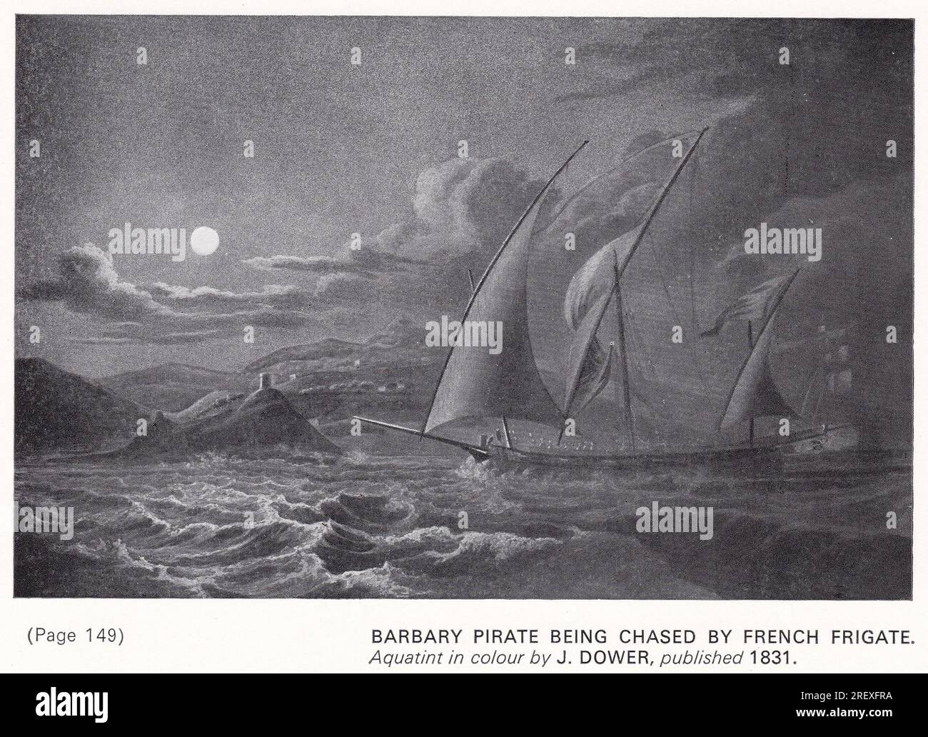 Barbary pirate being chased by French frigate 1831 Stock Photo - Alamy