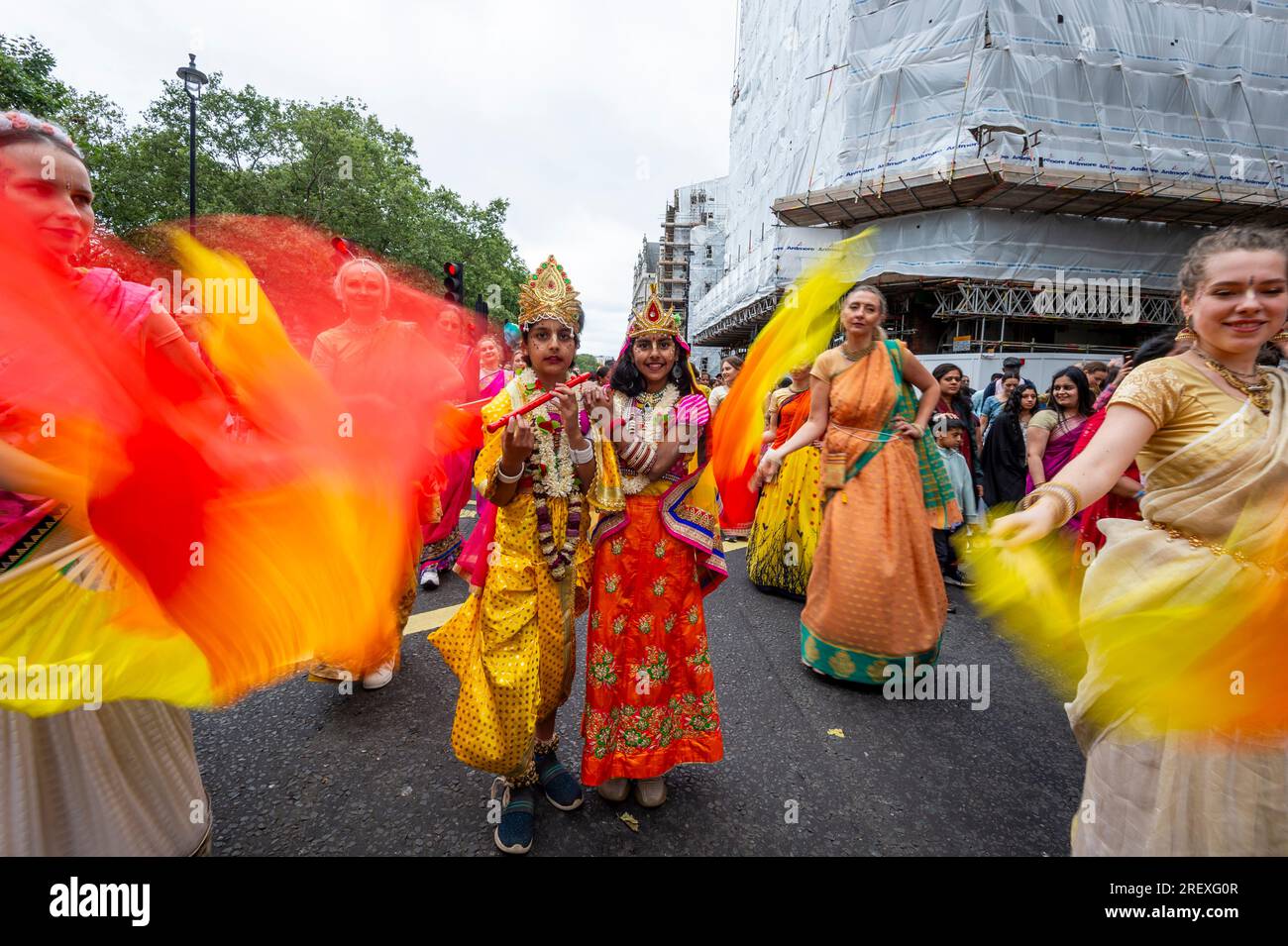 London, UK. 30 July 2023. Young Hare Krishna devotees as (L) Lord ...