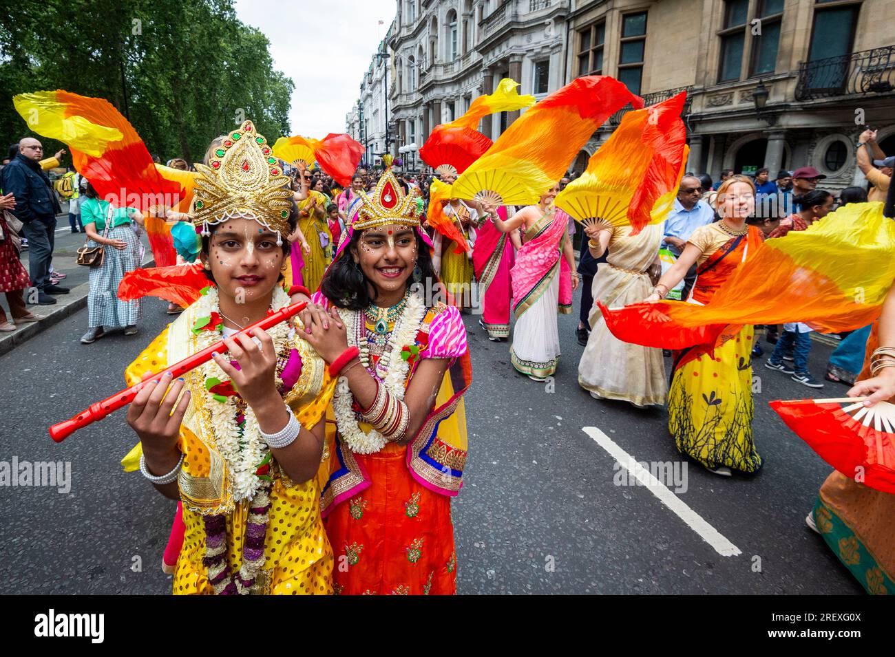 London, UK. 30 July 2023. Young Hare Krishna devotees as (L) Lord ...
