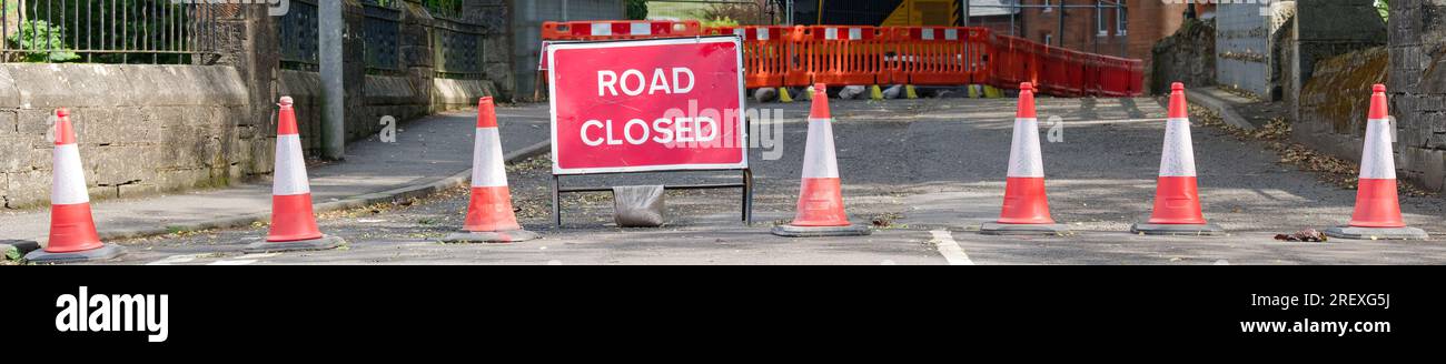 Road ahead closed sign and traffic cones Stock Photo - Alamy