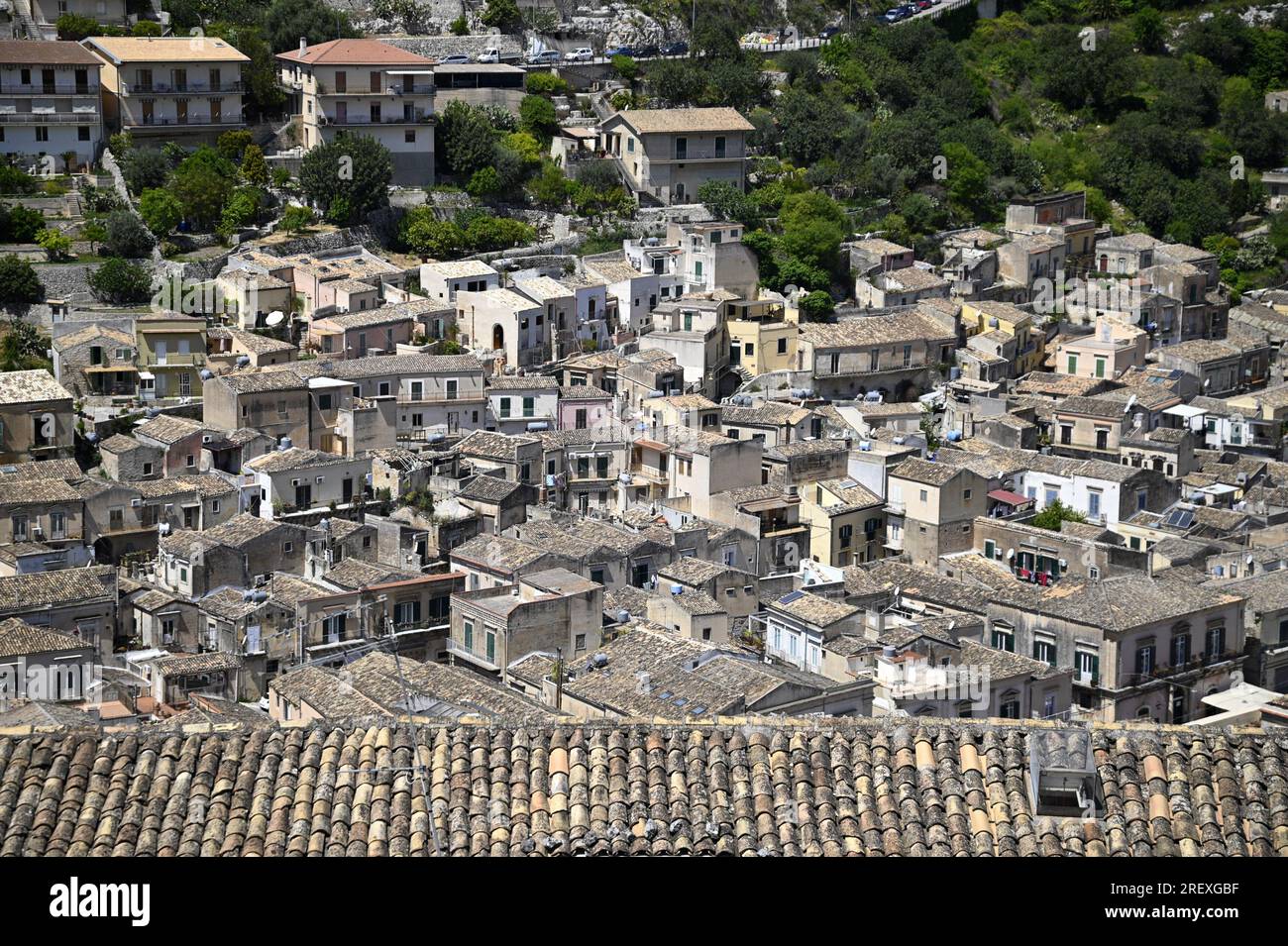 Landscape with panoramic view of Modica Bassa a historic town with ...