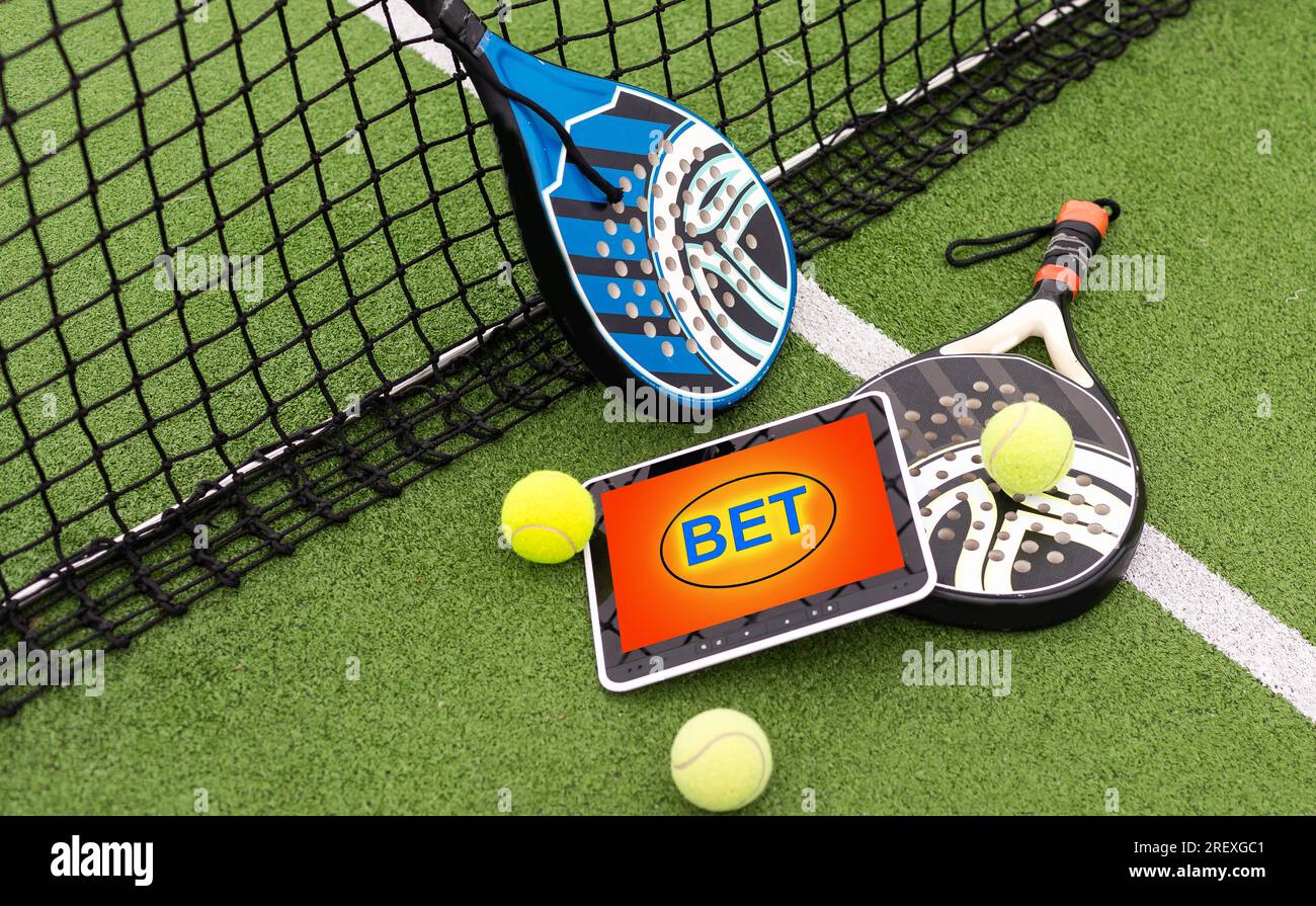 paddle tennis objects on artificial turf ready for tournament Stock ...